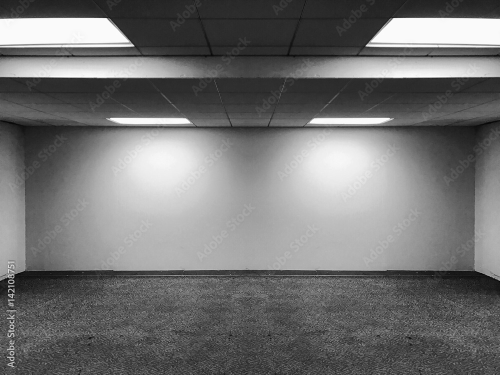 Perspective view of Empty Space Classic Office Room with Row Ceiling ...