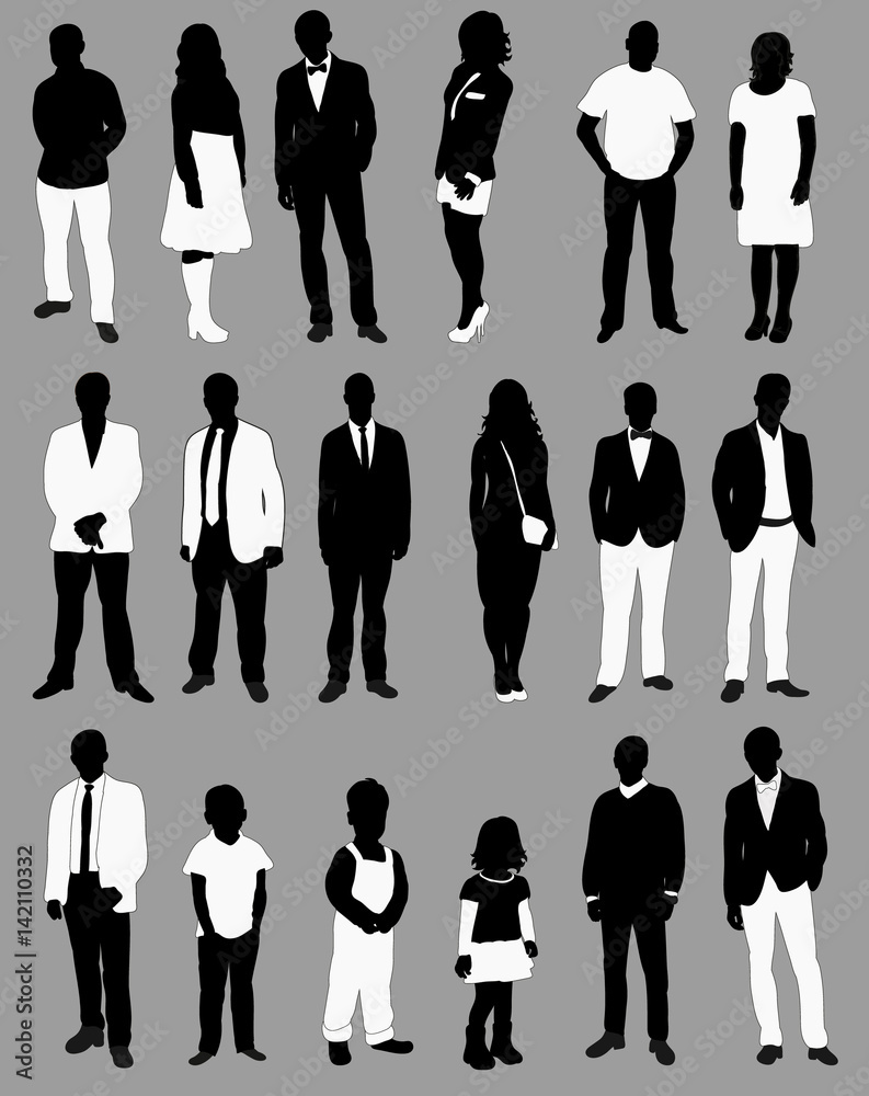 Vector, people, set of black and white silhouettes Stock Vector | Adobe ...