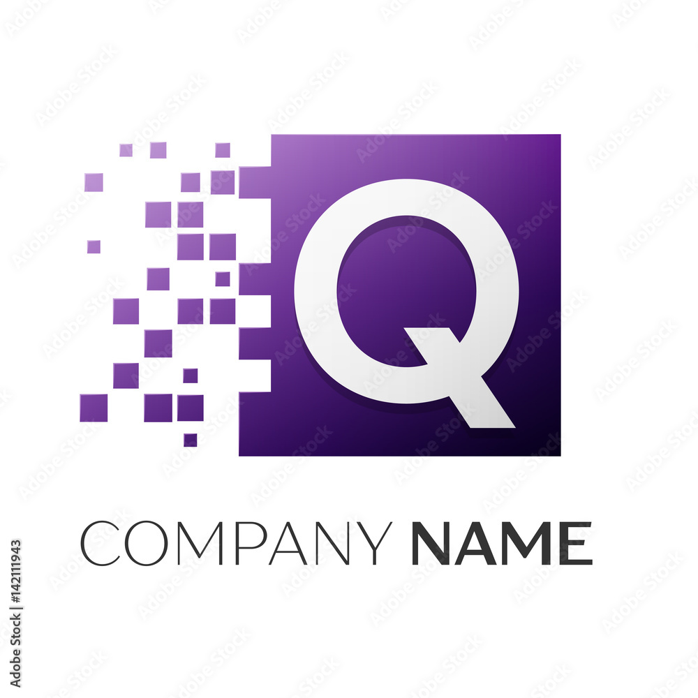 Letter Q vector logo symbol in the colorful square with shattered ...