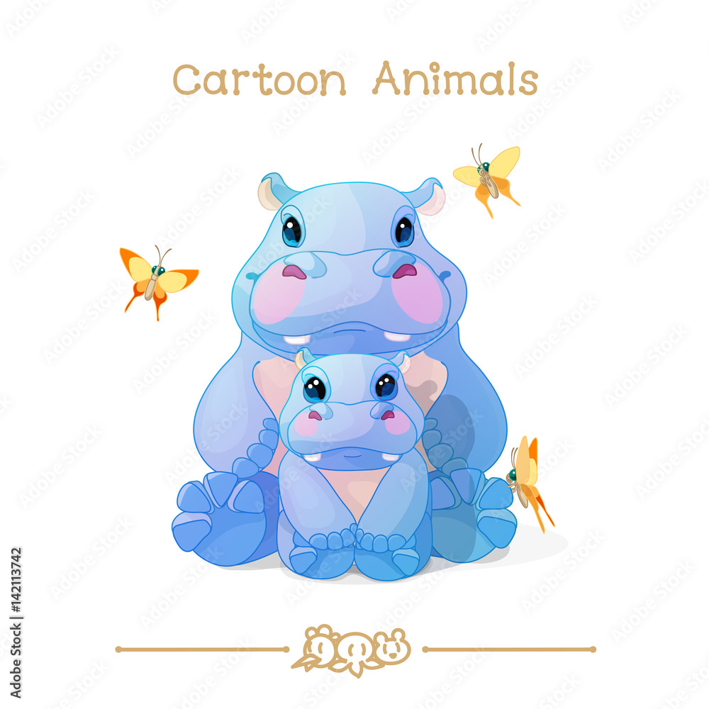 Toons series cartoon animals: african hippos family Stock Vector ...