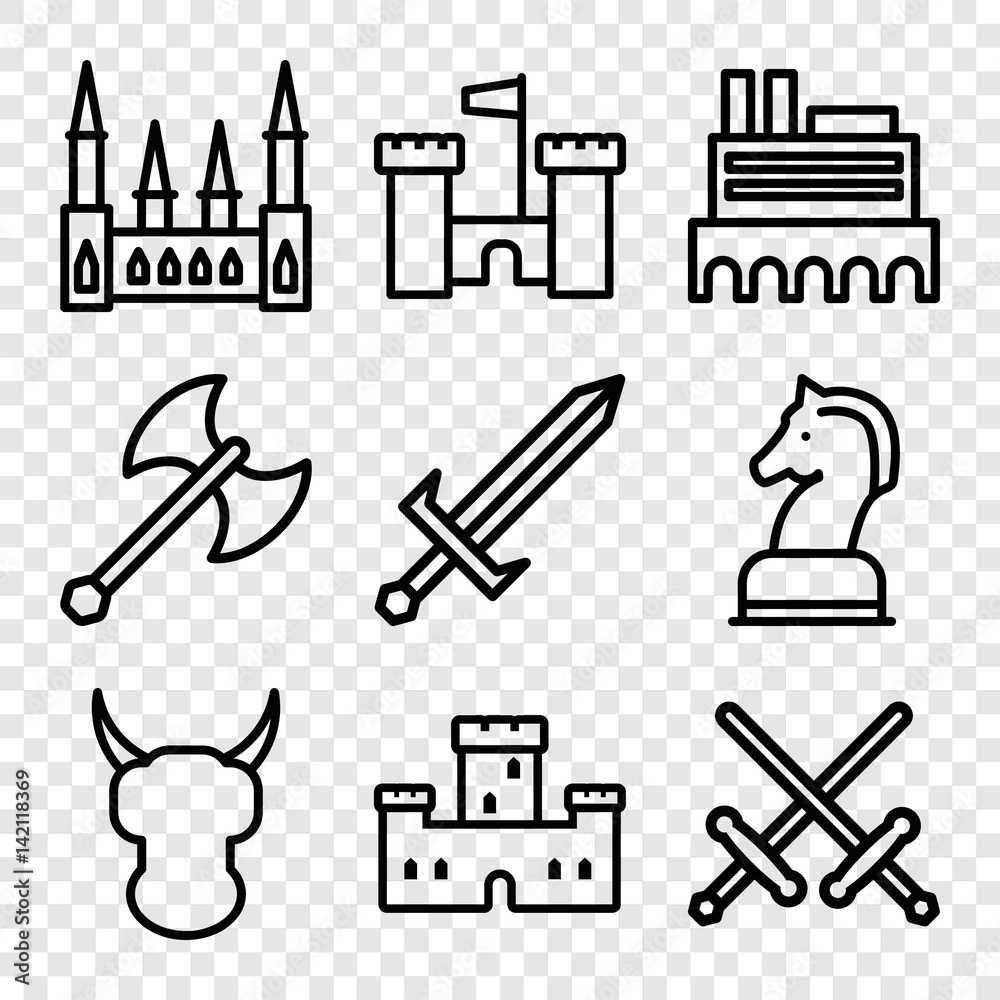 Set of 9 knight outline icons Stock Vector | Adobe Stock