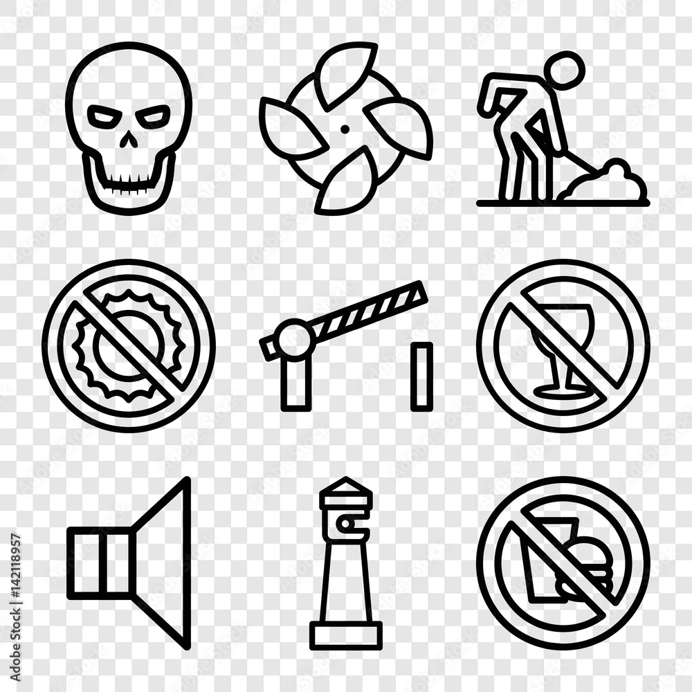 Set of 9 warning outline icons Stock Vector | Adobe Stock