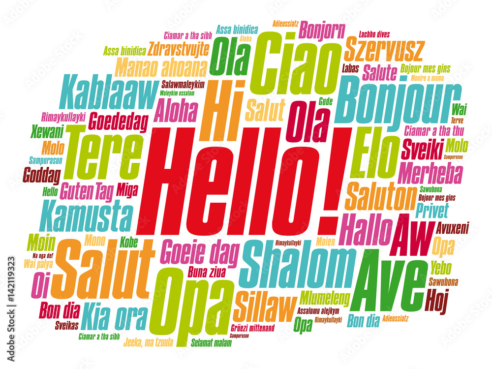 Hello word cloud in different languages of the world, background ...
