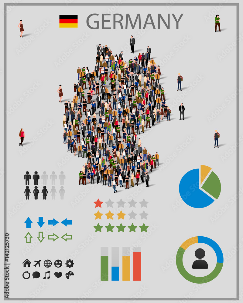 Large group of people in Germany map with infographics elements ...