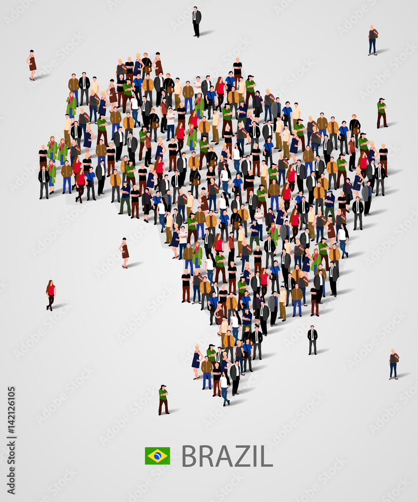 Large group of people in form of Brazil map. Background for ...