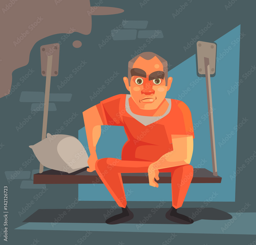 Prisoner man character in prison. Vector flat cartoon illustration ...