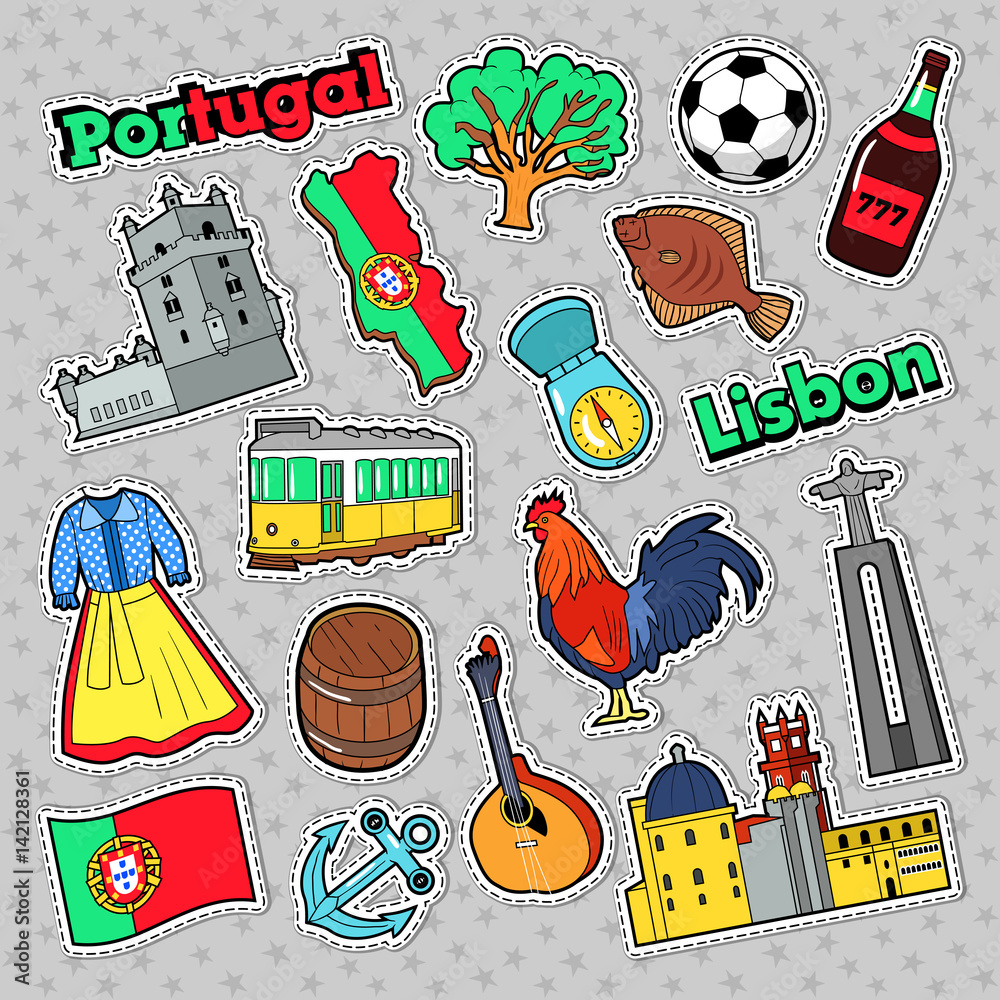 Portugal Travel Elements with Architecture for Badges, Stickers, Prints ...