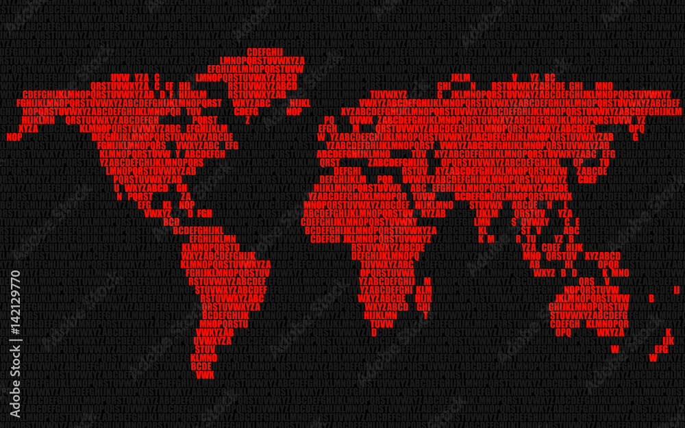 Abstract World map with letters of English alphabet. Vector background ...