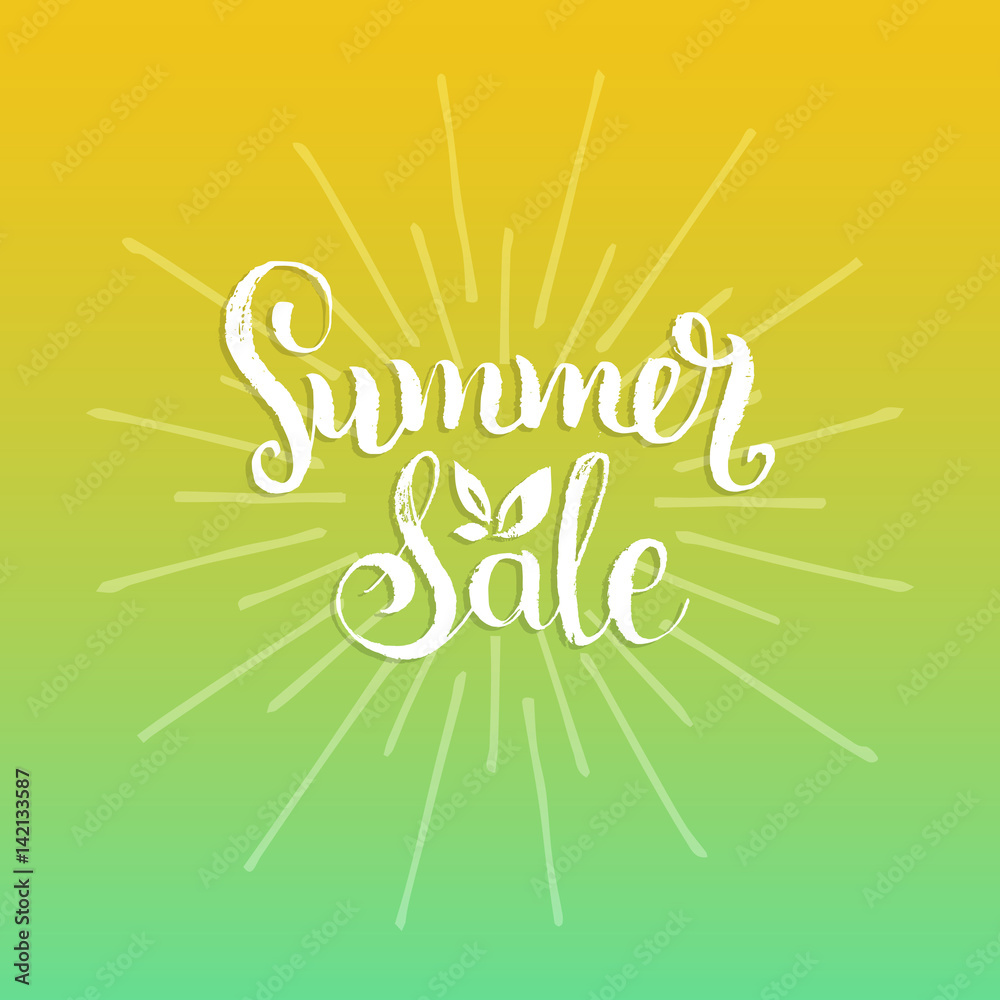 Handwritten Summer sale vector illustration on rays background for ...