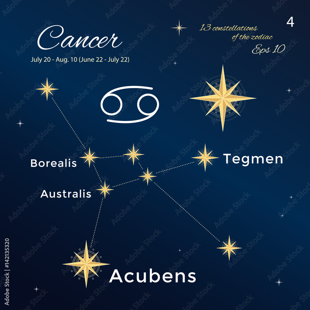Cancer. High detailed vector illustration. 13 constellations of the ...