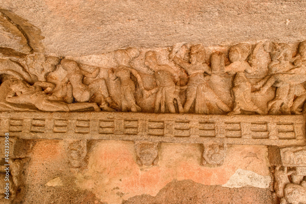 Stone carving on the wall of temples in Bhubaneswar.India.This is in ...