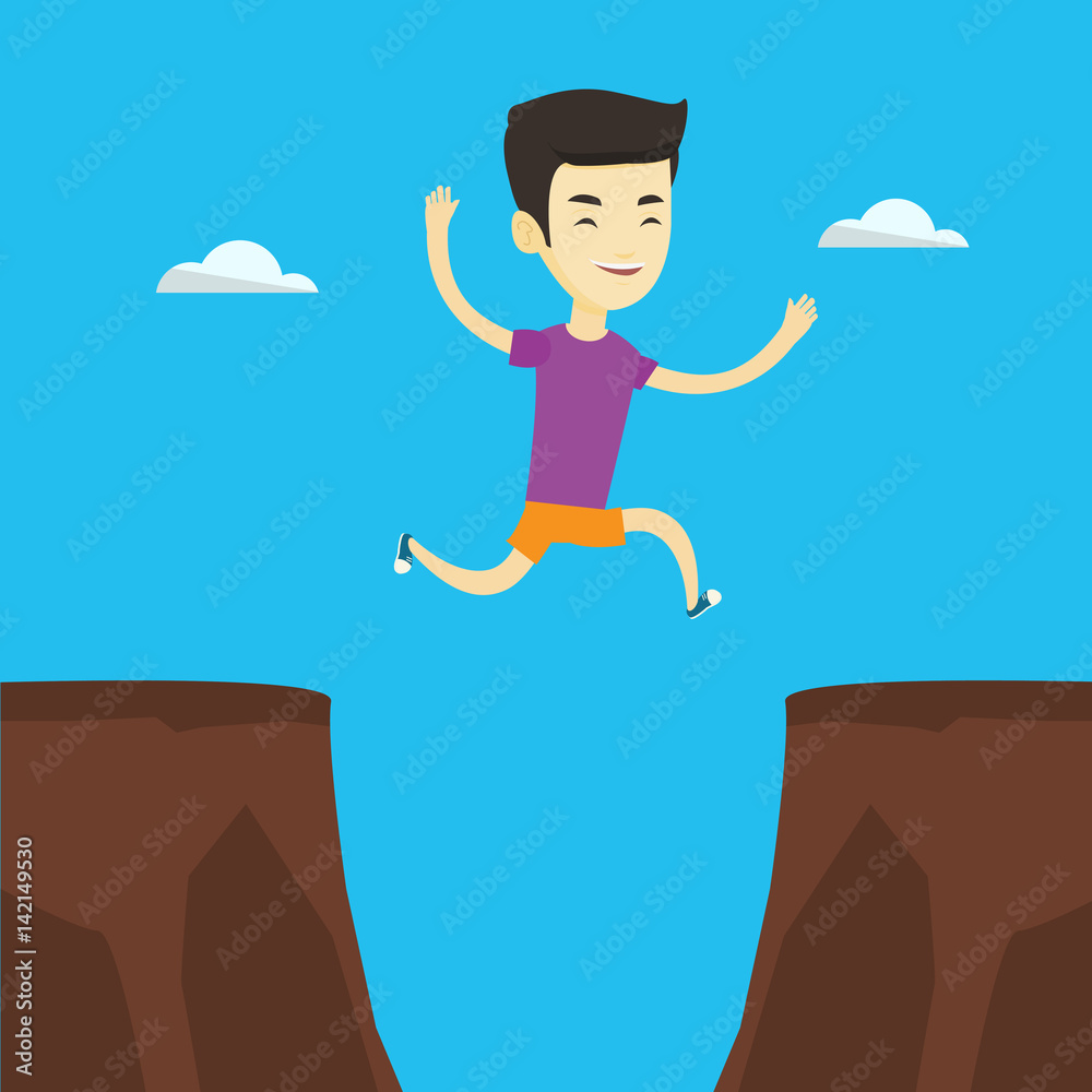 Sportsman jumping over cliff vector illustration. Stock Vector | Adobe ...