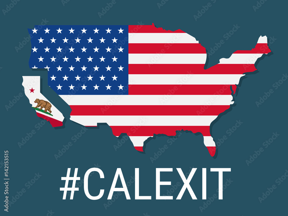 Calexit - California is secede From USA. State flag of USA and ...
