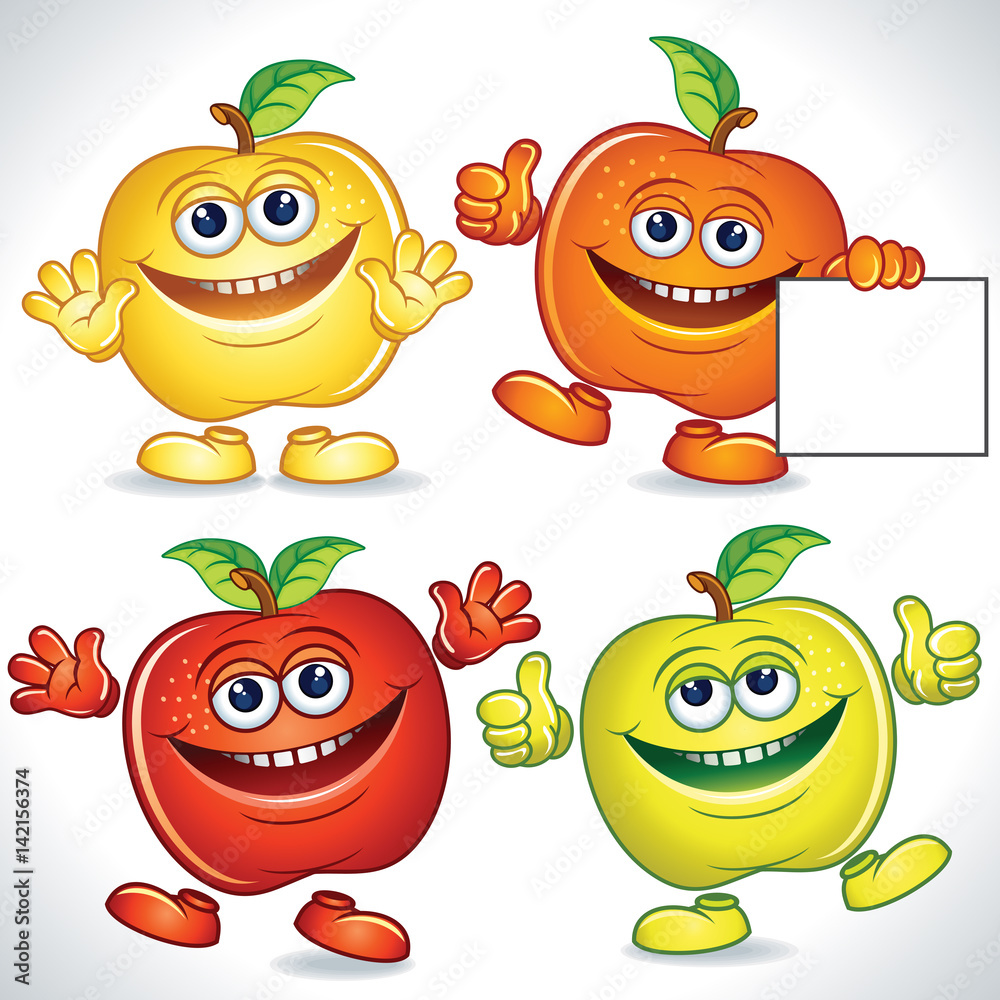 Funny Apples Cartoon Stock Vector | Adobe Stock