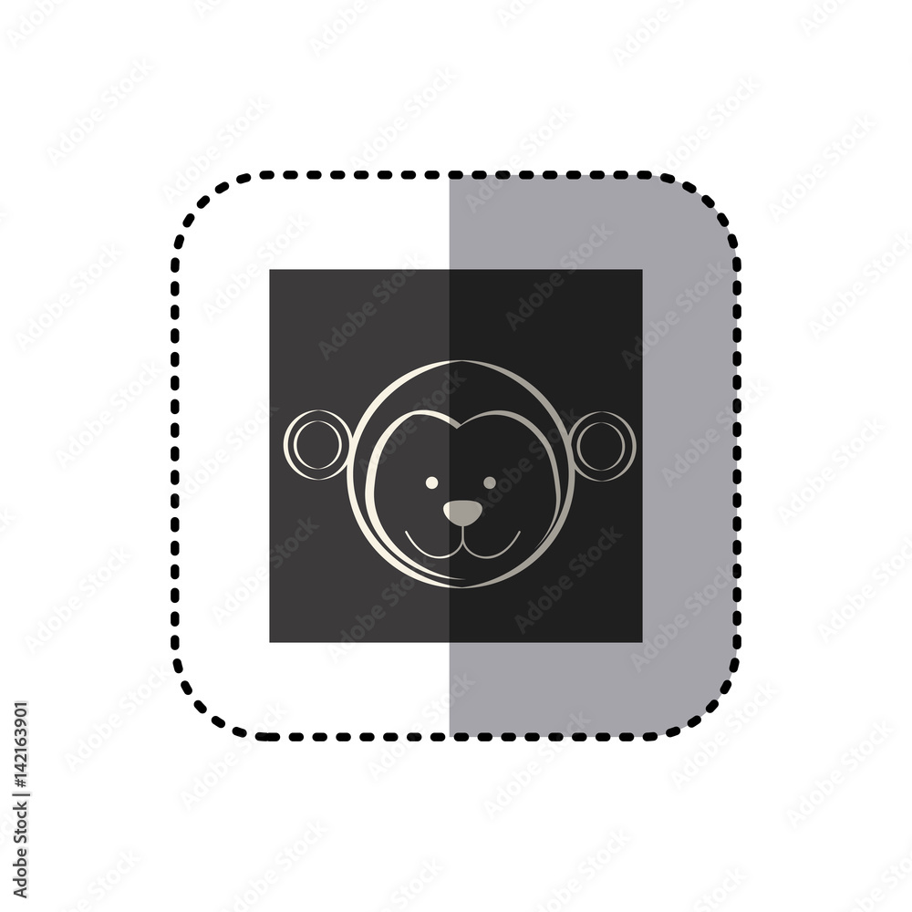 sticker of black background square with face of monkey vector ...
