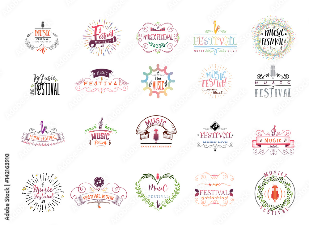 Typographic badges - music Festival. On the basis of script fonts ...
