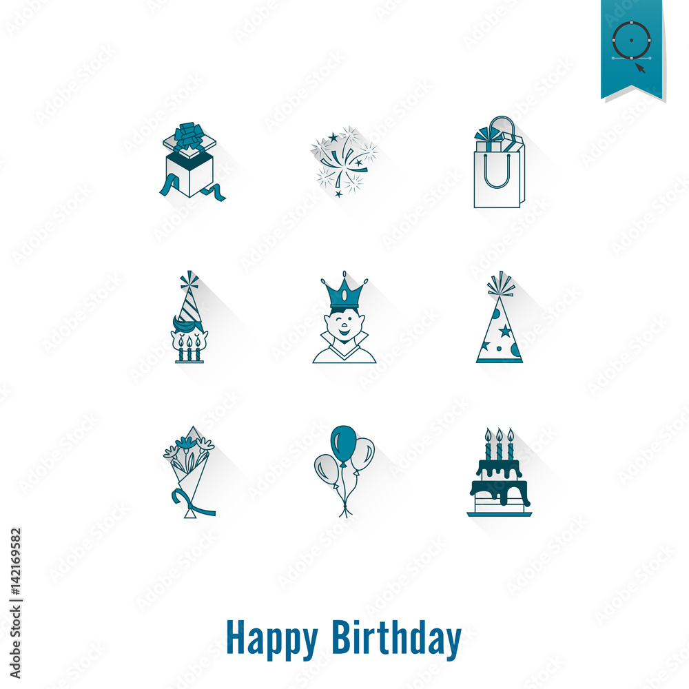 Happy Birthday Icons Set Stock Vector | Adobe Stock