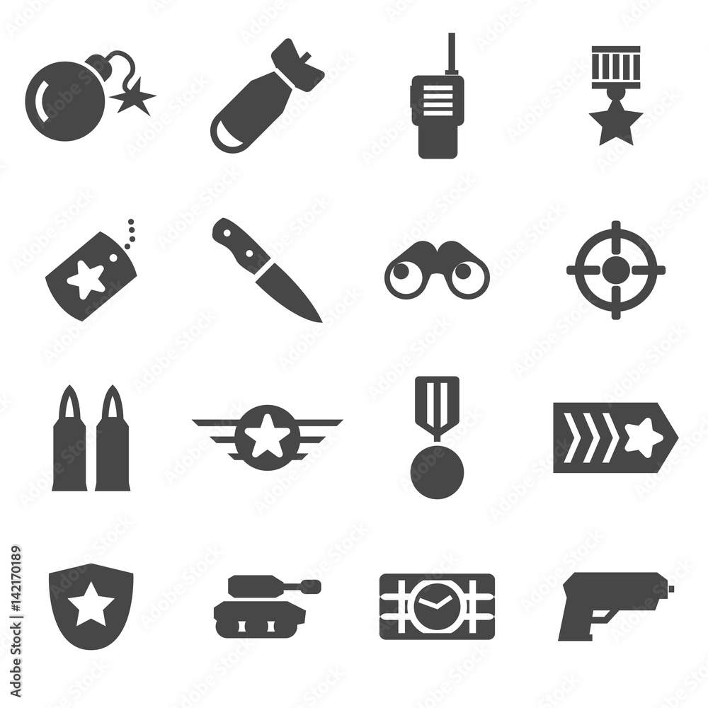 Vector black military icons set Stock Vector | Adobe Stock