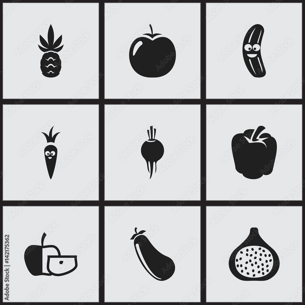 Set Of 9 Editable Cookware Icons. Includes Symbols Such As Radish ...