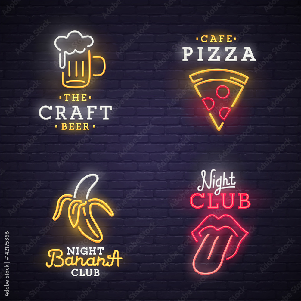 Set neon sign. Neon sign, bright signboard, light banner. Stock Vector ...