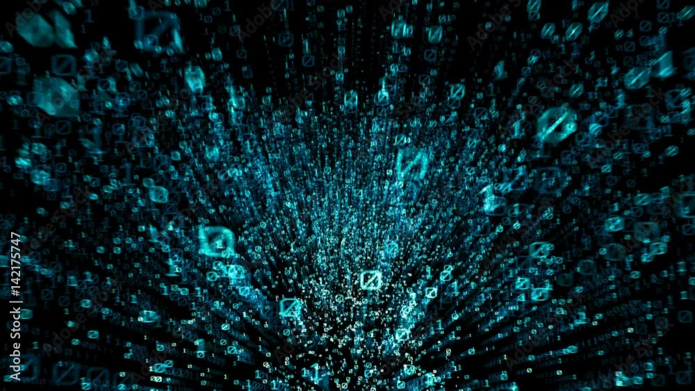 Binary code background/ Blue bytes of binary code flying through a ...