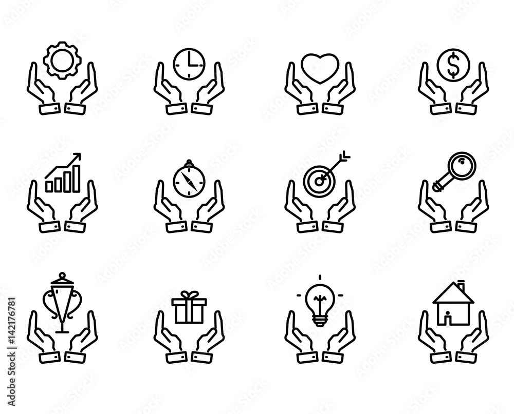 Hand concept icons. Examples of symbols for business ideas ...