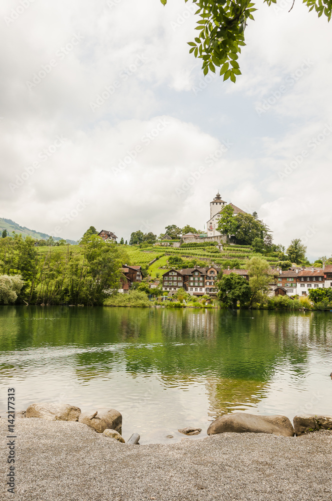 Werdenberg, Stadt, Altstadt, Buchs, Schloss, See, Alpen, Uferweg ...