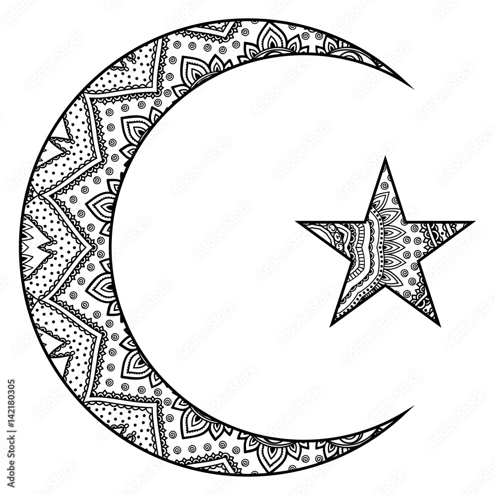 Religious Islamic symbol of the Star and the Crescent. Decorative sign ...