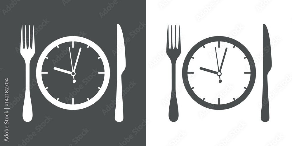 Icono plano cubiertos alrededor del reloj blanco y gris Stock Vector ...