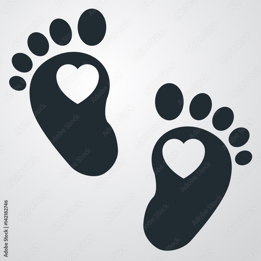 Vetor do Stock: Icono plano pies de bebé con corazón en fondo degradado ...