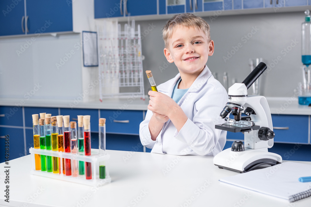 Little boy in chemical laboratory Stock Photo | Adobe Stock