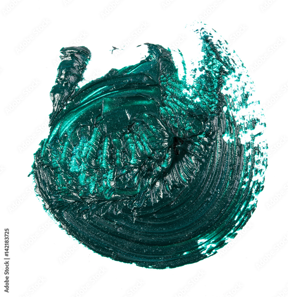 smudge green oil paint on white background Photos | Adobe Stock