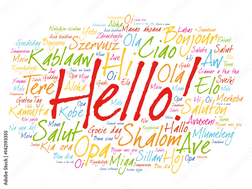 Hello word cloud in different languages of the world, background ...