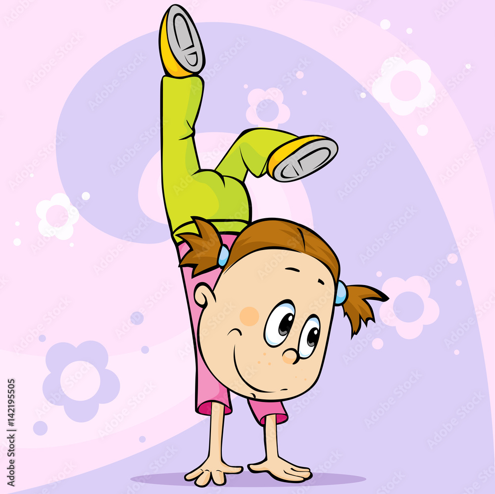 girl make handstand - vector cartoon illustration..girl make handstand ...
