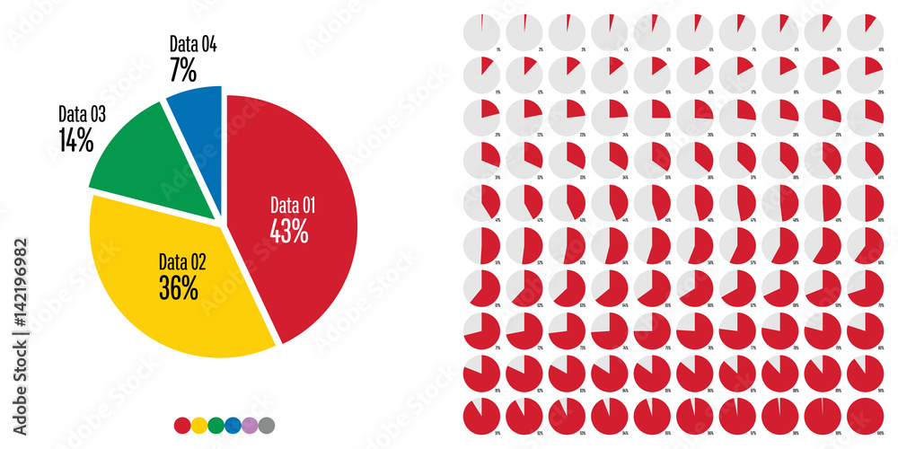 Set of pie chart in percentage from 1 to 100 for web design, user ...
