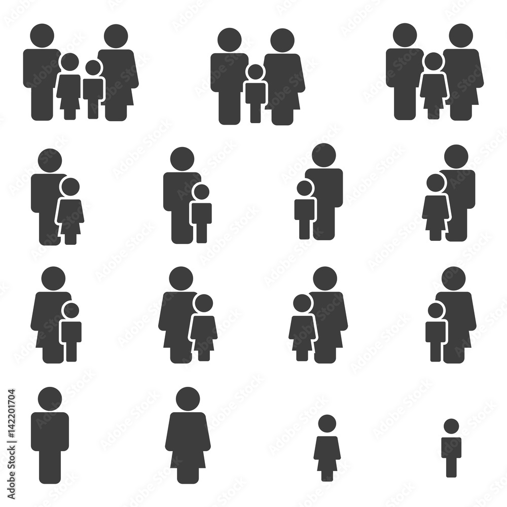 Family Icons Set. Vector . Flat Sign for using in the App, UI, Art ...
