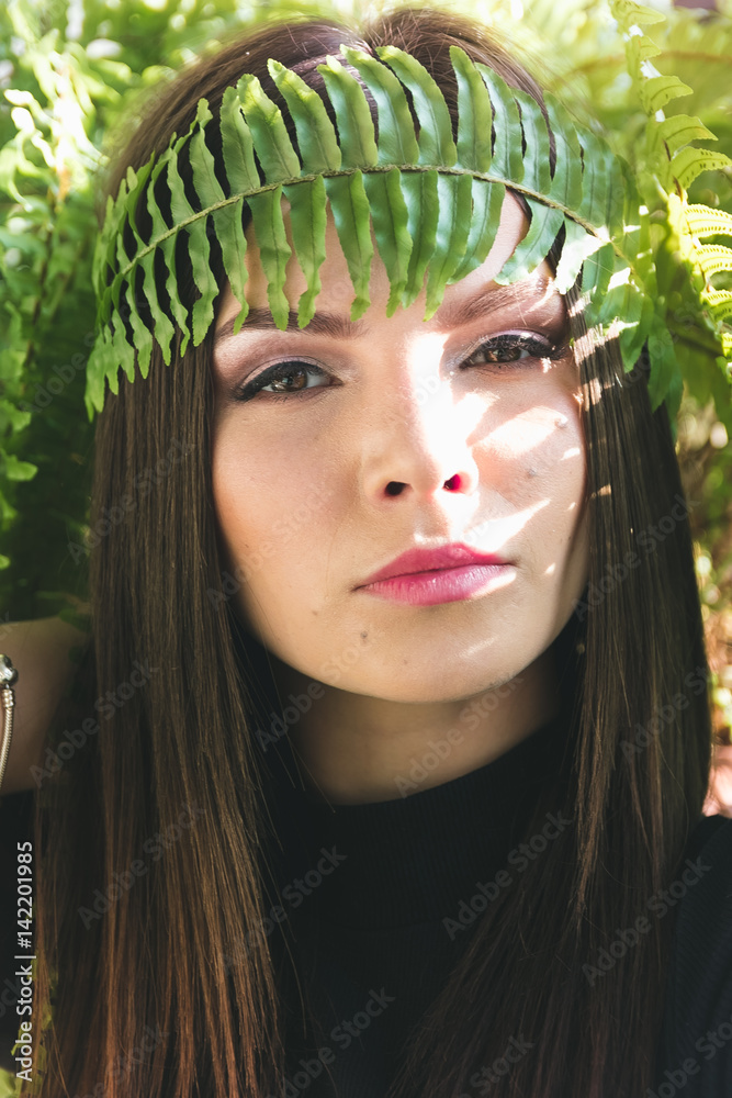 female, green, leaf, face, girl, young, beautiful, beauty, leaves, skin ...