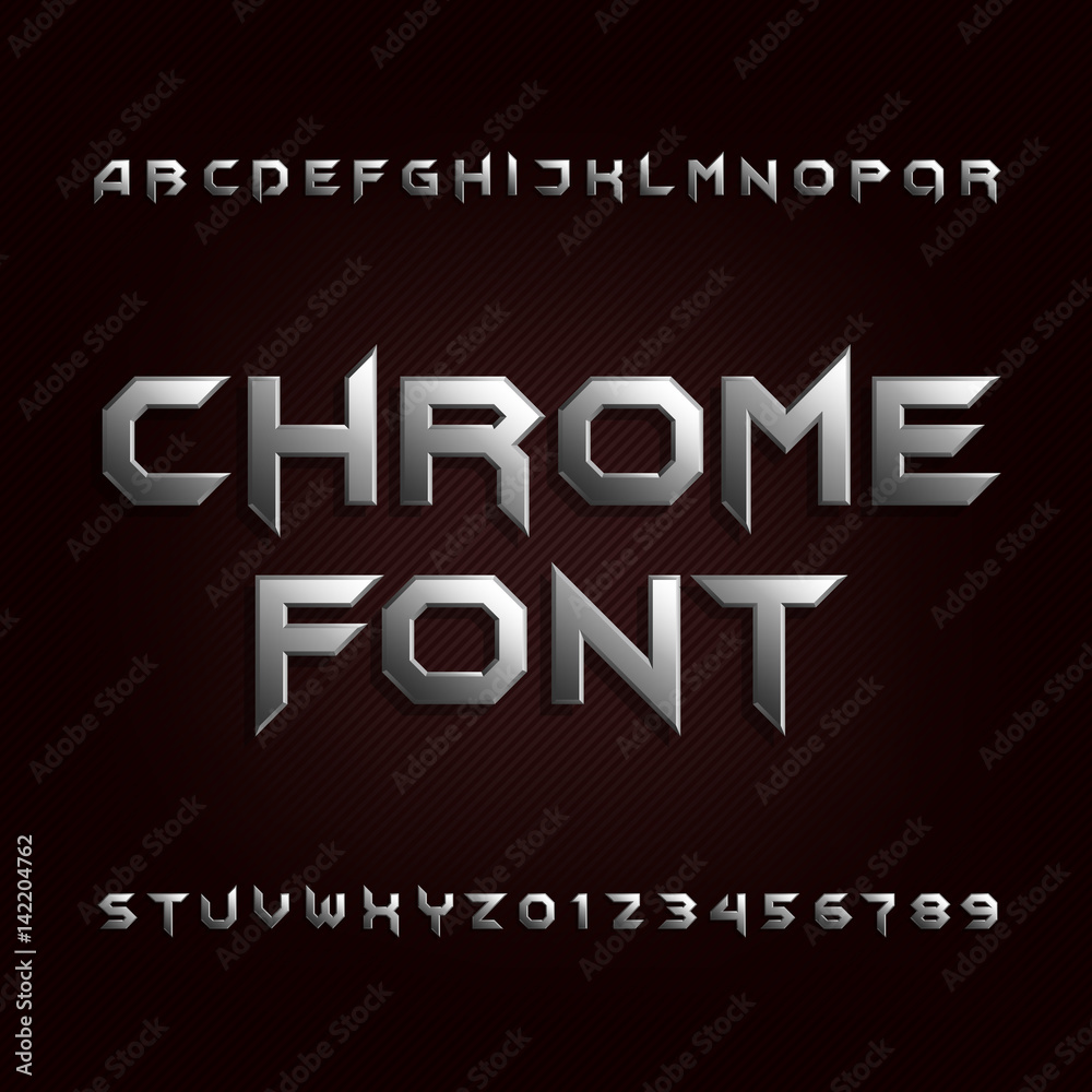 Chrome alphabet font. Metallic effect letters and numbers. Stock vector ...
