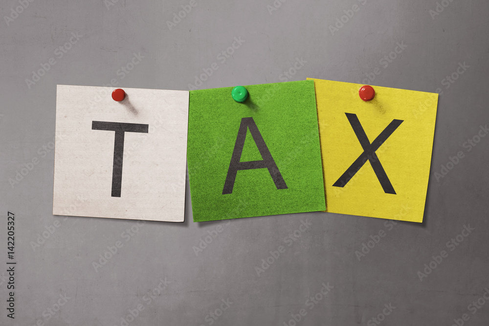 Colorful sticky note with TAX text with red pin thumbtack Stock Photo ...