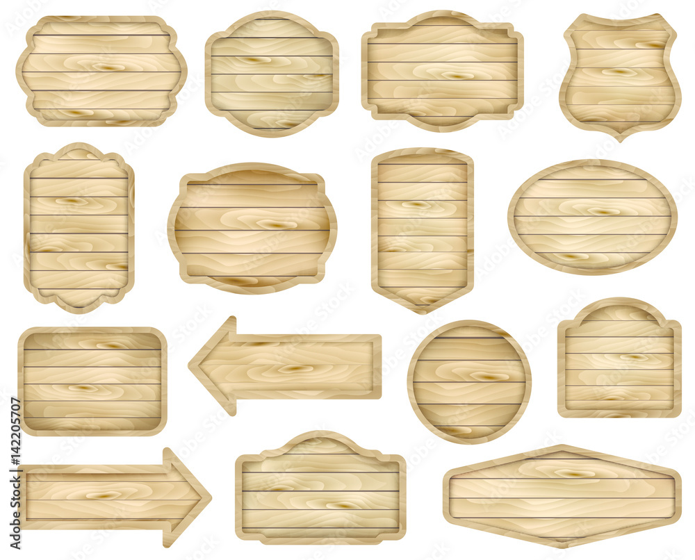 Wooden stickers, label collection. Set №3 of various shapes wooden sign ...