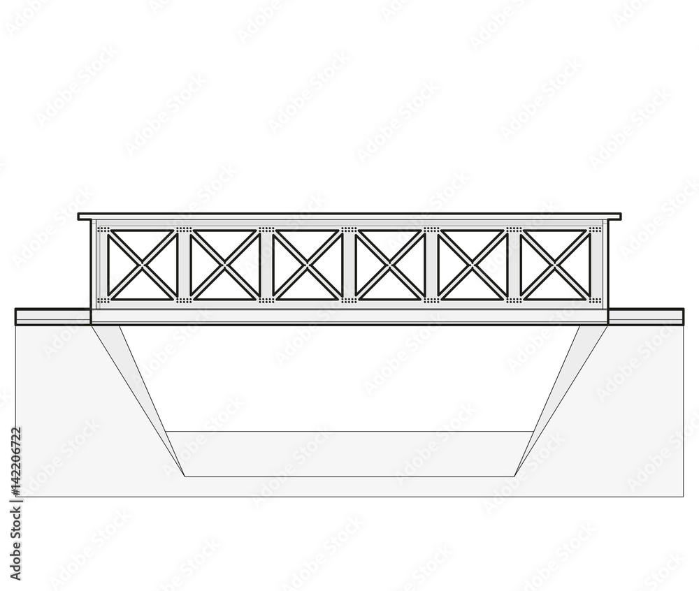 Vector train bridge in side view and isolated on white background ...
