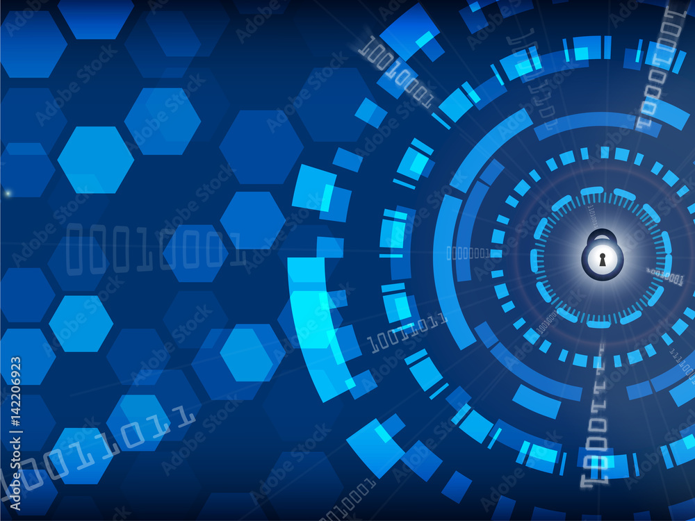 Blue Cyber Security Background with lock and digital Stock Vector ...