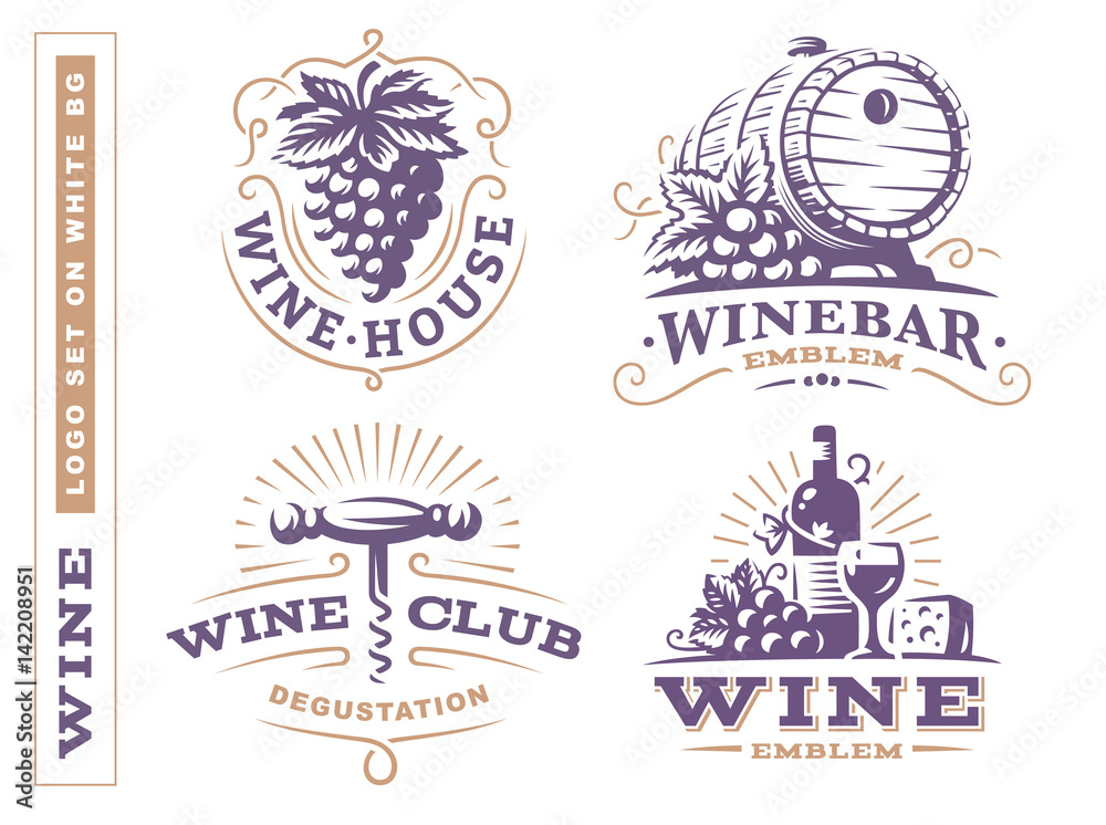 Wine set logo - vector illustrations, emblems design on white ...