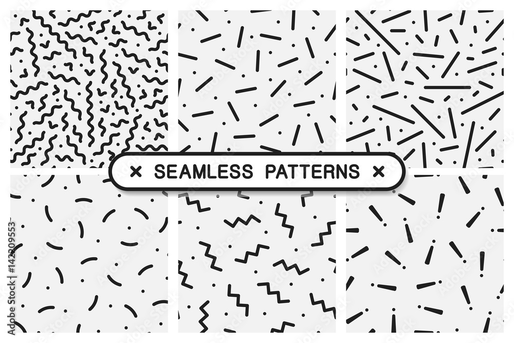 Vector seamless patterns set - memphis design. Stock Vector | Adobe Stock