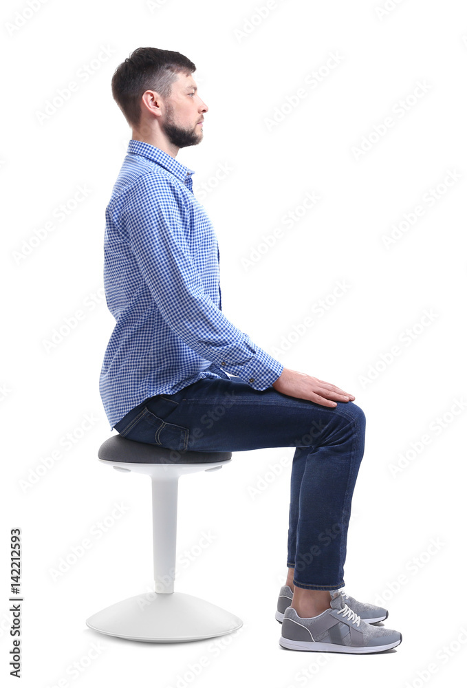 Posture concept. Man sitting on chair against white background Stock ...