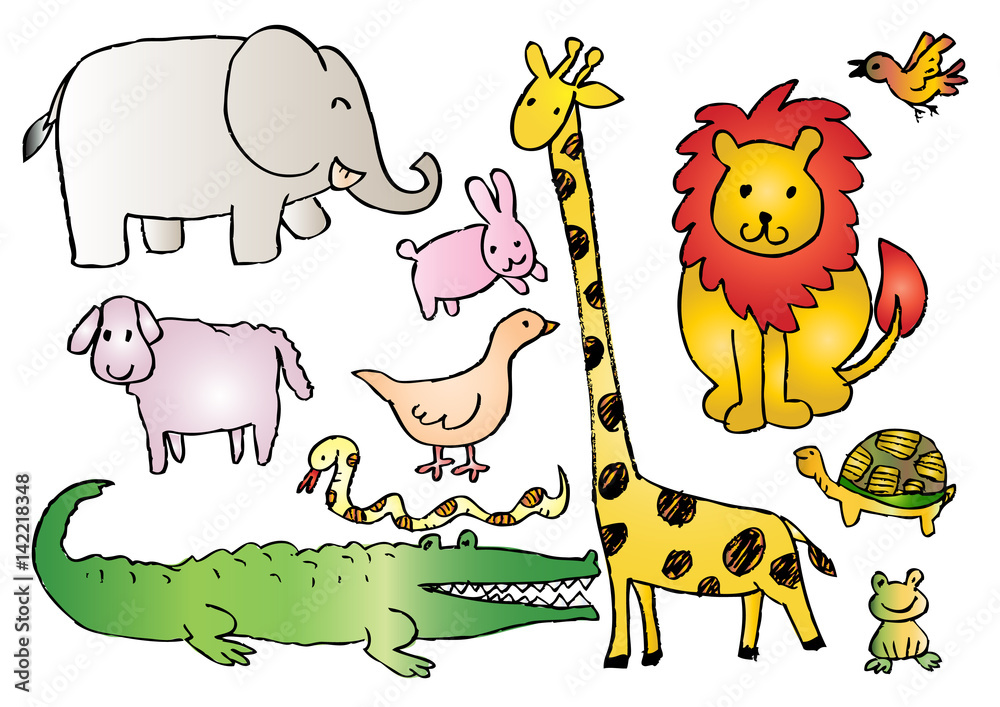 Cartoon doodle animals. Vector illustration. Stock Illustration | Adobe ...