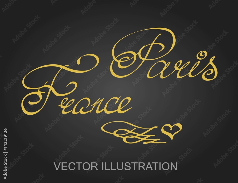 Vector lettering hand written text Paris, France. Calligraphy design ...