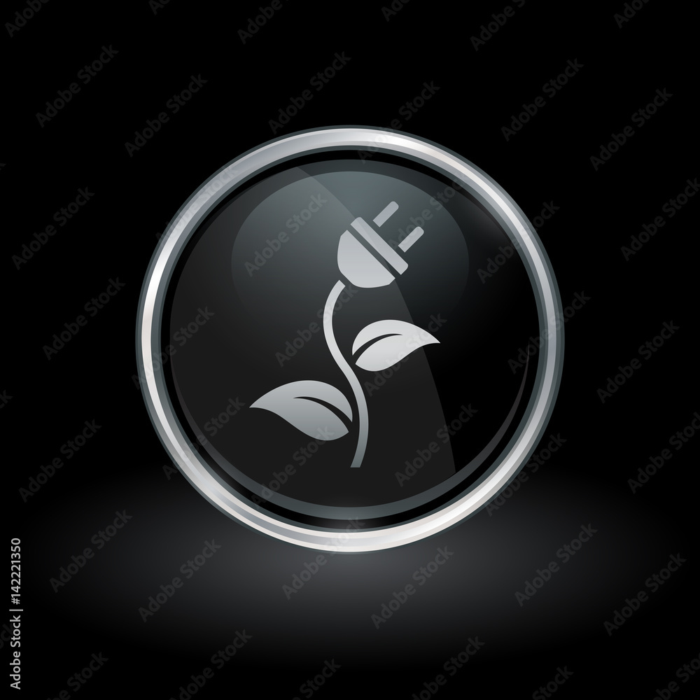 Concept green energy symbol with electrical power plug and plant leaf ...