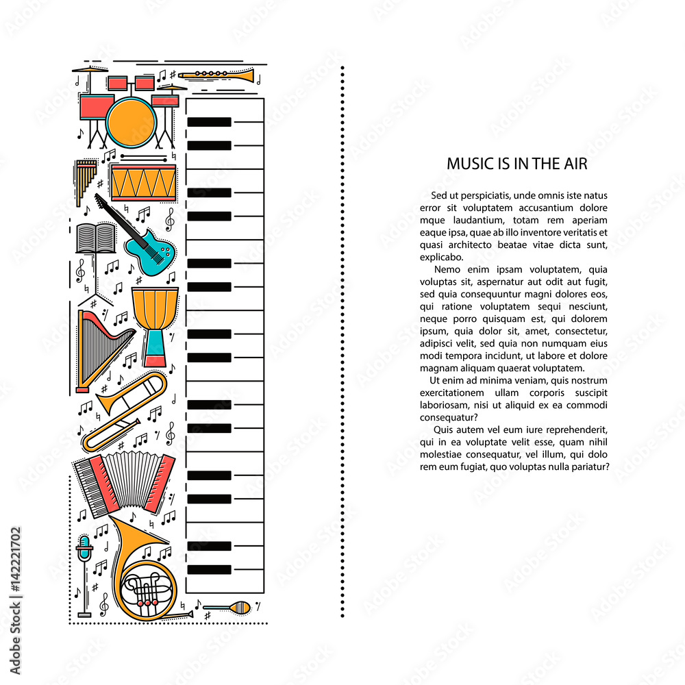 Music instrument line icons in piano shape. Art musical brochure ...