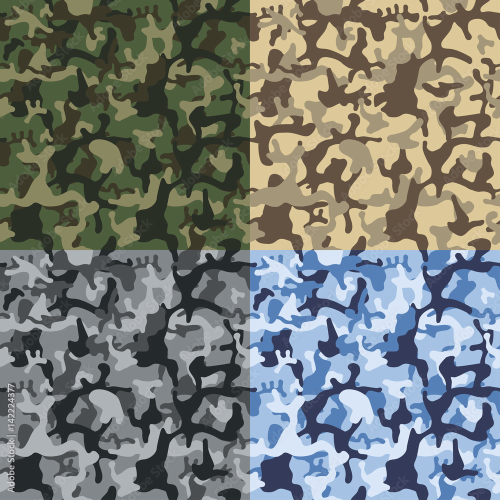 Pixel camo seamless pattern Big set. Green, blue, sand, gray ...